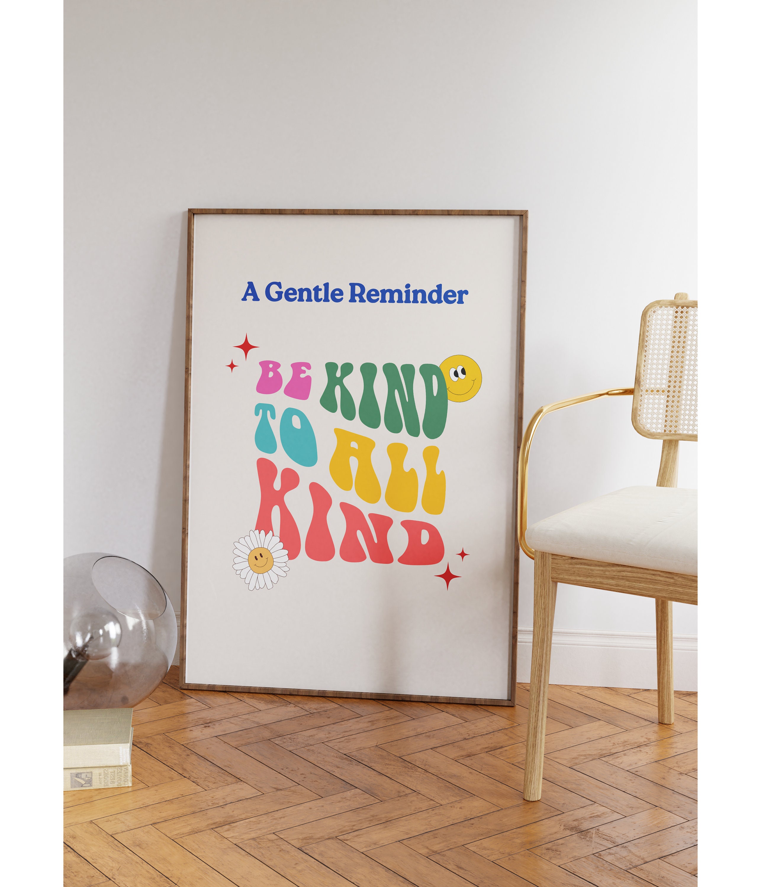 Retro Groovy Wall Art, Kindness Print, Inspirational Print, Digital ...