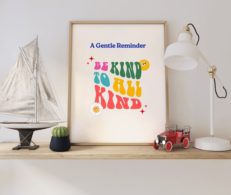 Retro Groovy Wall Art, Kindness Print, Inspirational Print, Digital ...