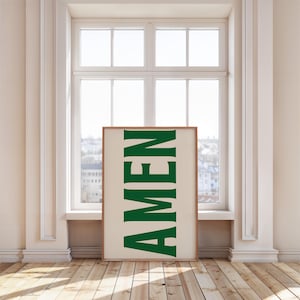 Amen Print, Jesus Typography Poster, Trendy Christian Wall Art, Retro ...