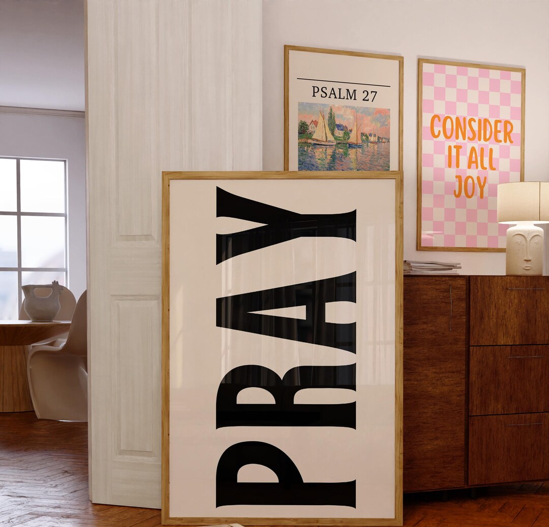 Pray Print, Jesus Typography Poster, Trendy Christian Wall Art, Retro ...