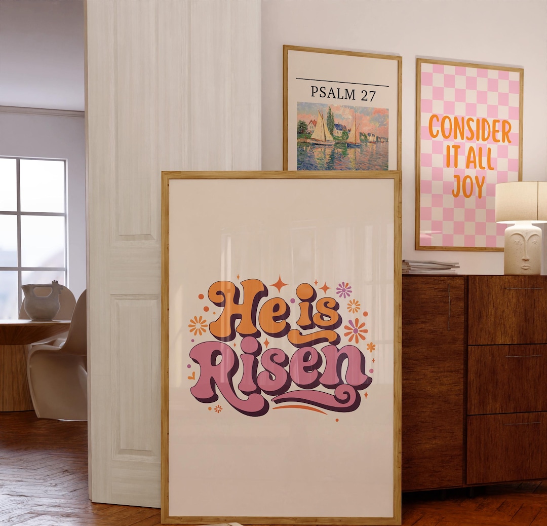 He is Risen Print, Retro Christian Wall Art, Easter Decor, Digital ...