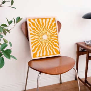 Retro Sunburst Wall Print, Yellow Poster, Groovy Print, Digital ...