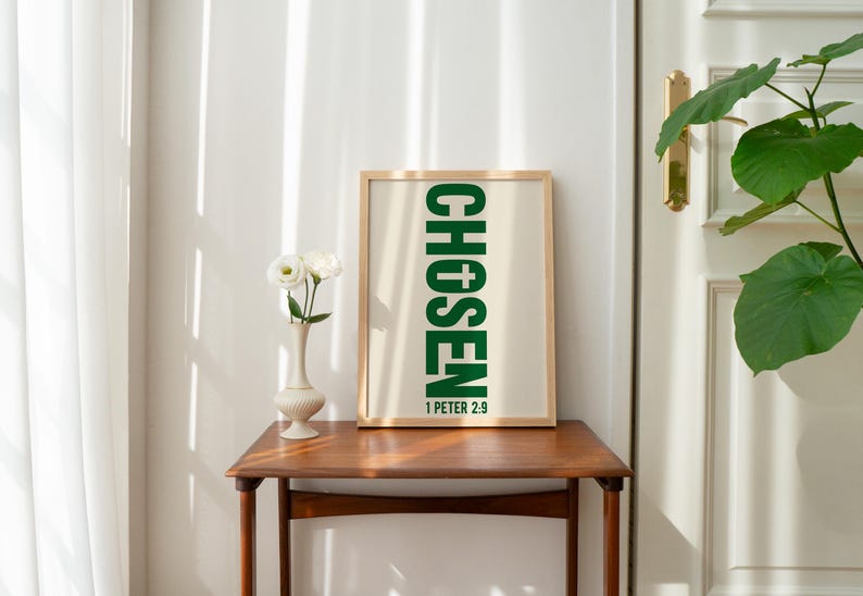 Chosen Print, Peter Bible Verse, Jesus Typography Poster, Free Delivery ...