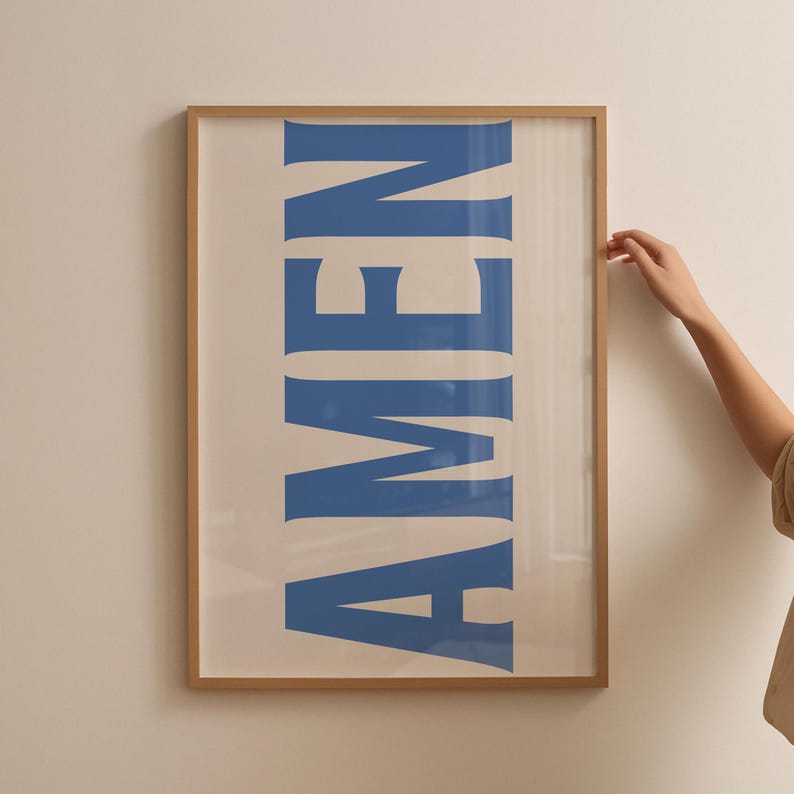 Amen Print, Jesus Typography Poster, Trendy Christian Wall Art, Retro ...