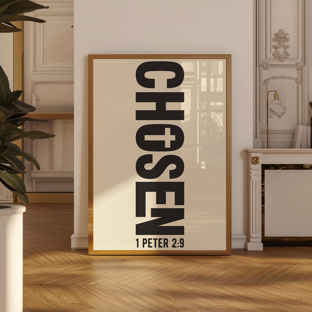Chosen Print, Jesus Typography Poster, Trendy Christian Wall Art, Retro ...