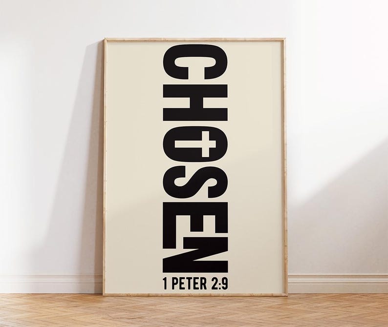 Chosen Print, Jesus Typography Poster, Trendy Christian Wall Art, Retro ...