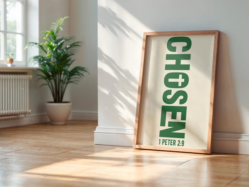 Chosen Print, Peter Bible Verse, Jesus Typography Poster, Free Delivery ...