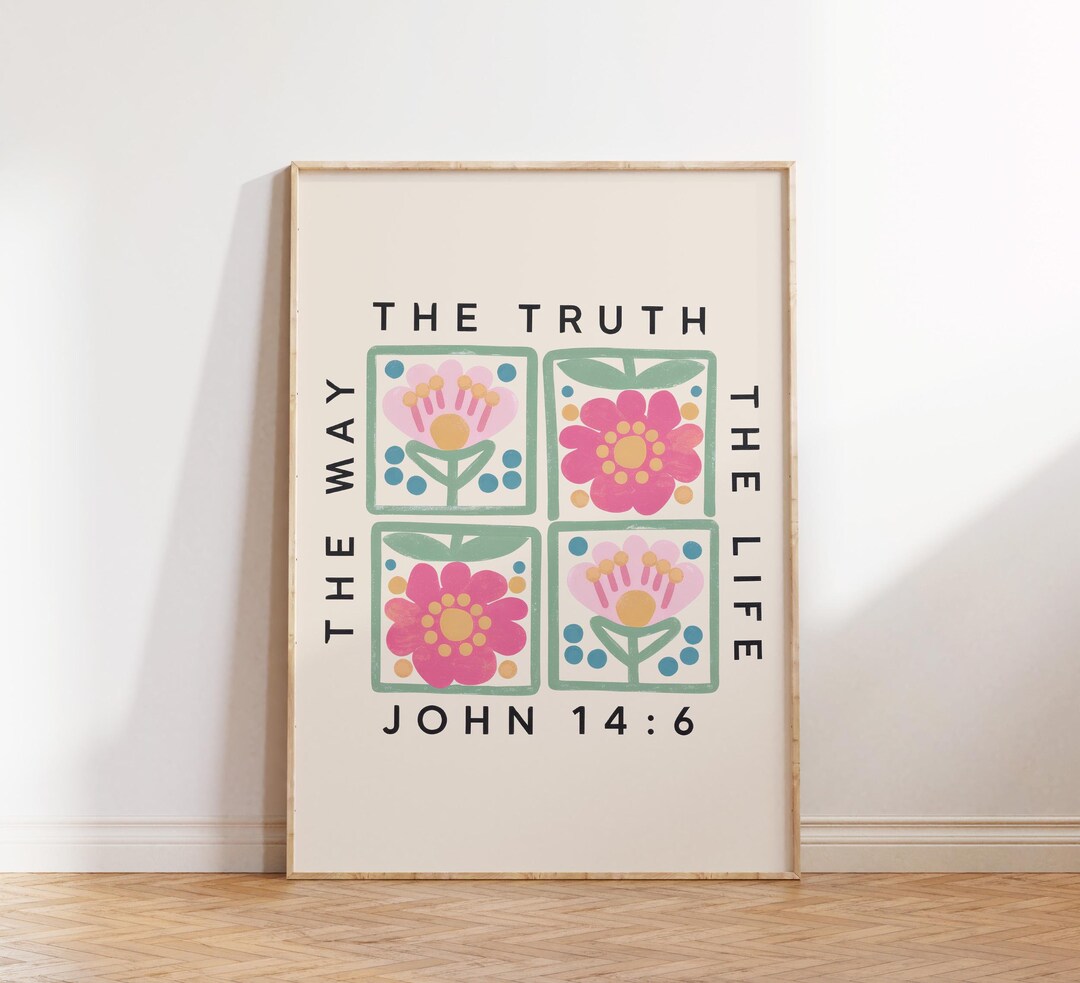 Christian Wall Art, Boho Flower Poster, John Bible Verse, Floral ...