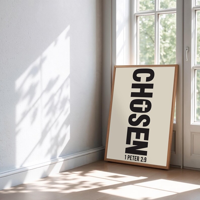 Chosen Print, Jesus Typography Poster, Trendy Christian Wall Art, Retro ...