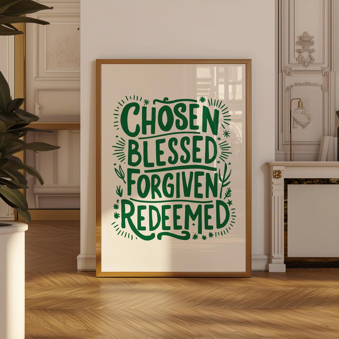 Retro Christian Wall Art Print, Chosen Blessed Forgiven, Digital ...