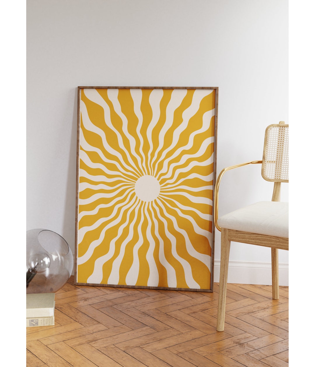 Retro Sunburst Wall Print, Yellow Poster, Groovy Print, Digital ...