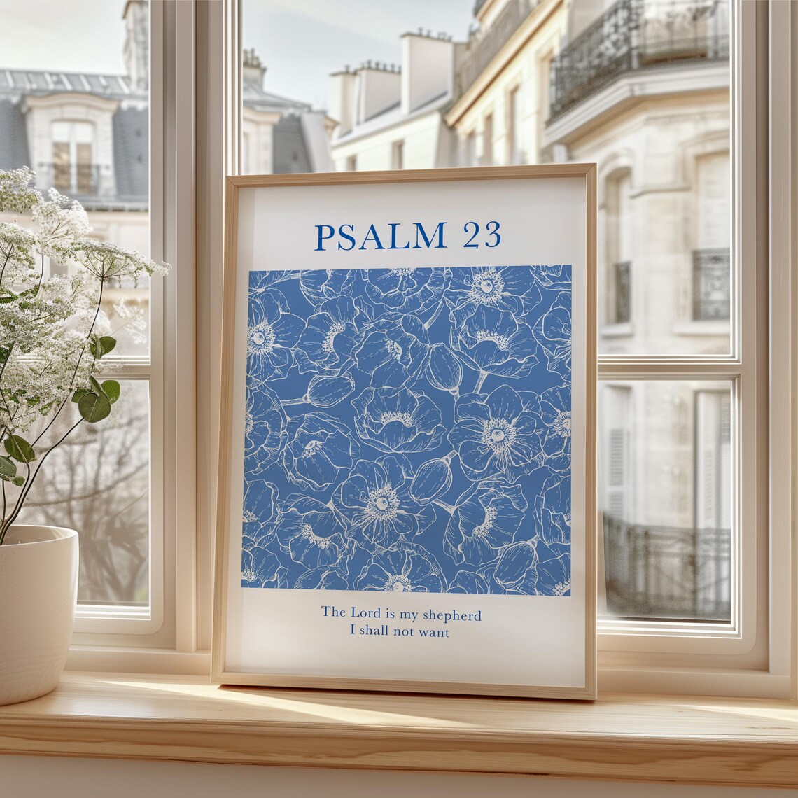 Psalm 23 Vintage Blue, the Lord is My Shepherd, Floral Christian Wall ...