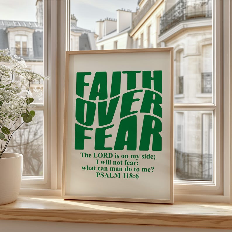 Retro Christian Wall Art, Faith Over Fear Print, Christian Poster ...