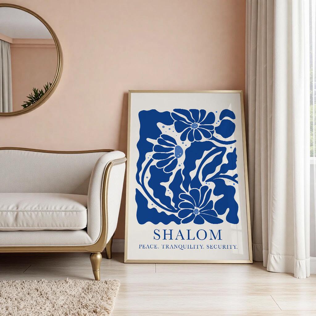 Shalom Art Print, Christian Wall Art, Christian Poster, Blue Botanical ...