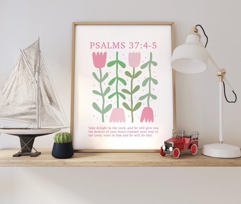 Psalms 37 Print, Christian Wall Art, Flower Poster, Christian Poster ...