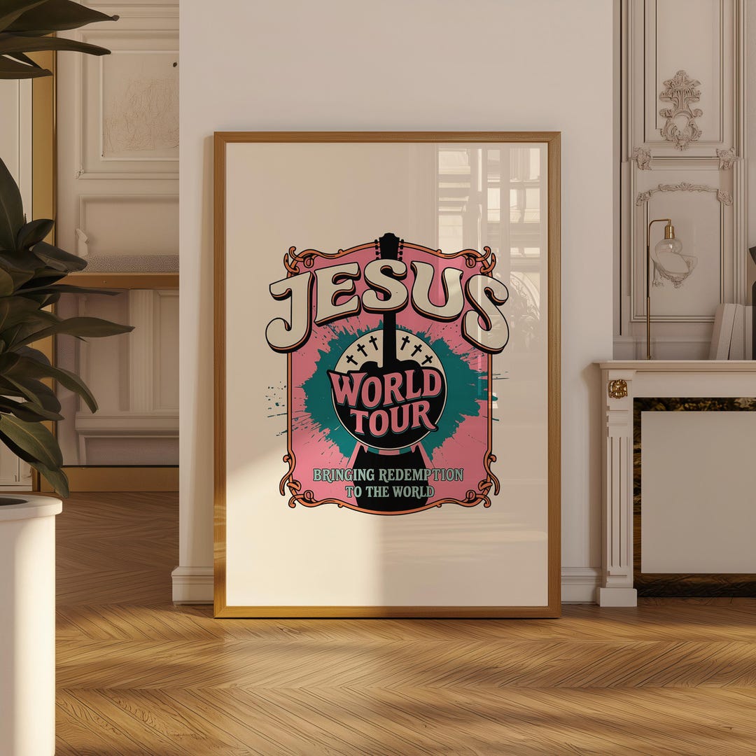 Jesus World Tour Print, Retro Christian Wall Art, Religious Poster ...