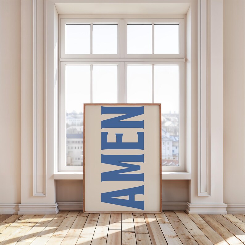 Amen Print, Jesus Typography Poster, Trendy Christian Wall Art, Retro ...