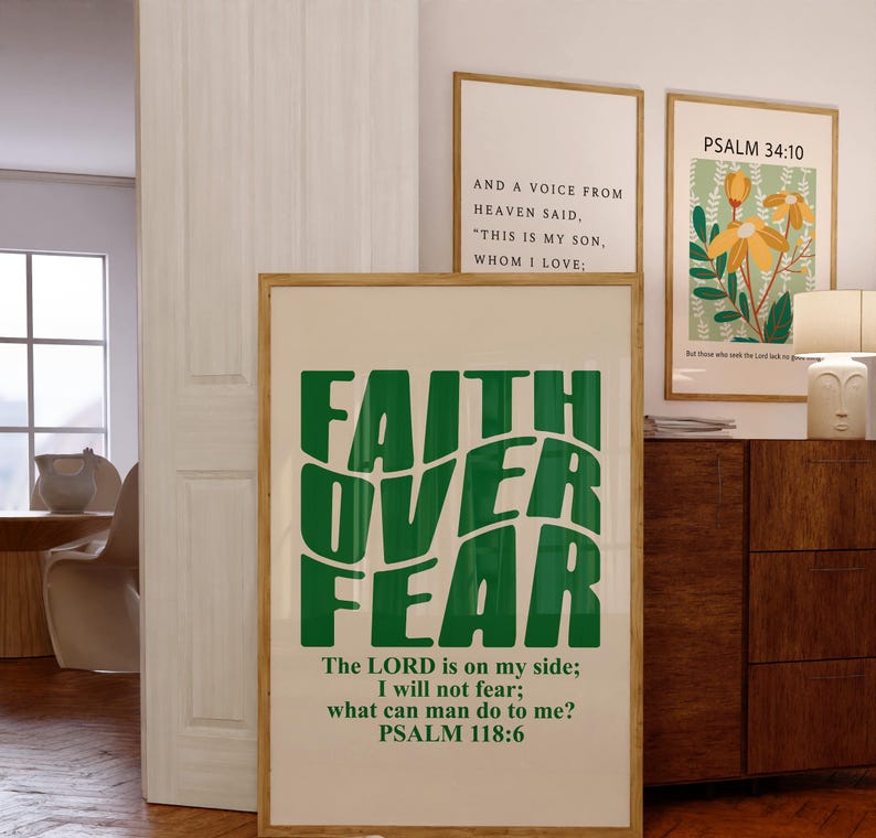 Retro Christian Wall Art, Faith Over Fear Print, Christian Poster ...