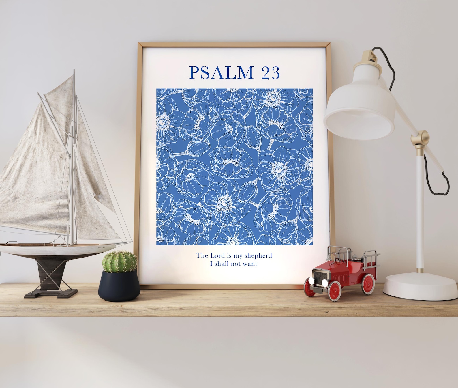 Psalm 23 Vintage Blue, the Lord is My Shepherd, Floral Christian Wall ...