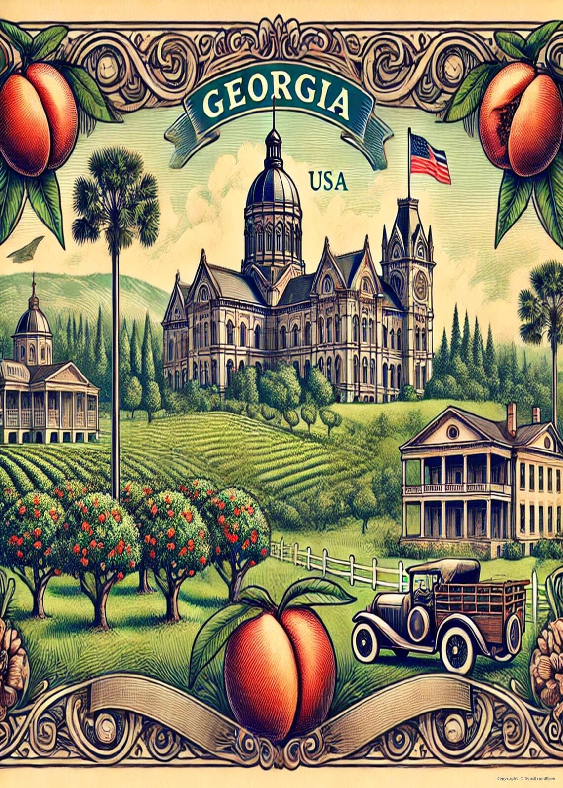 Vintage Georgia State Poster - Retro Art Print Inspired by Classic ...