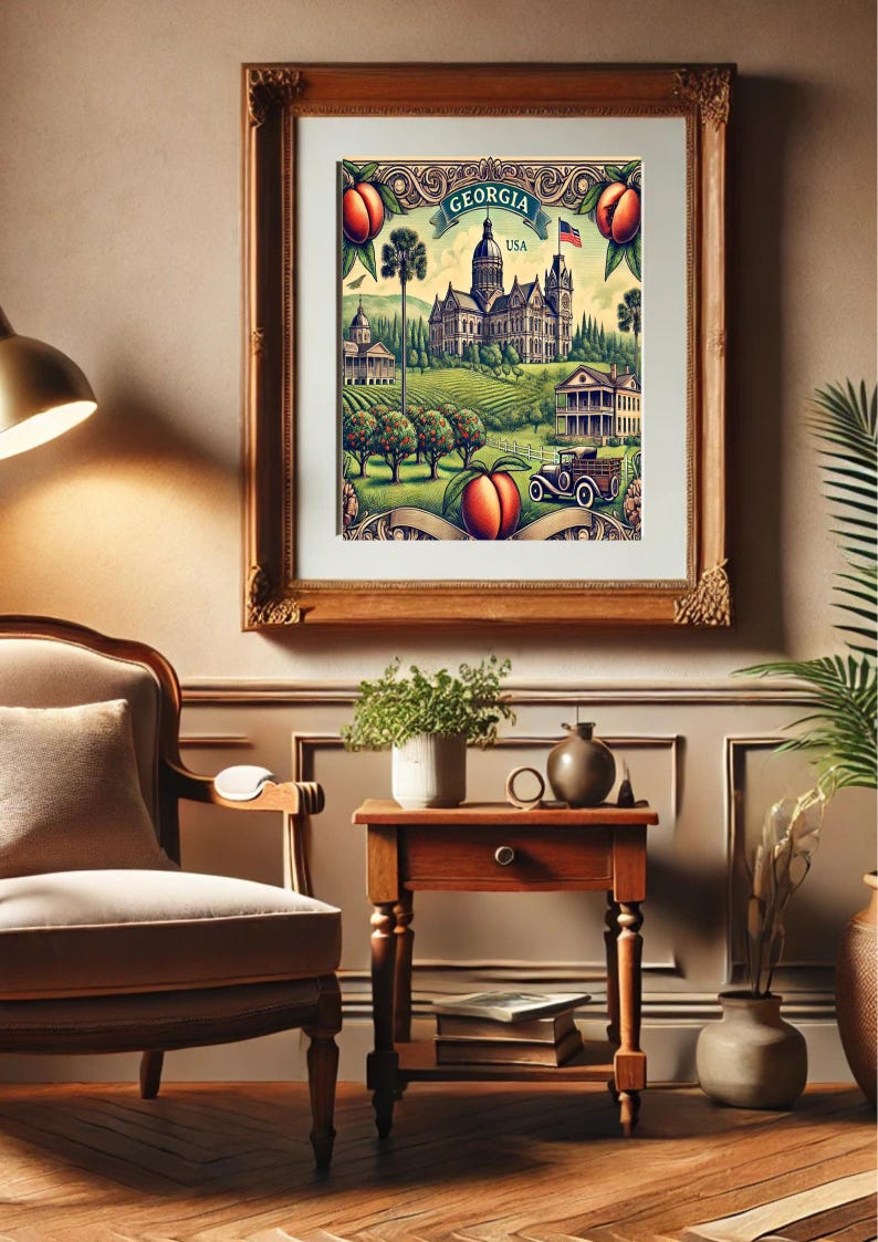 Vintage Georgia State Poster - Retro Art Print Inspired by Classic ...