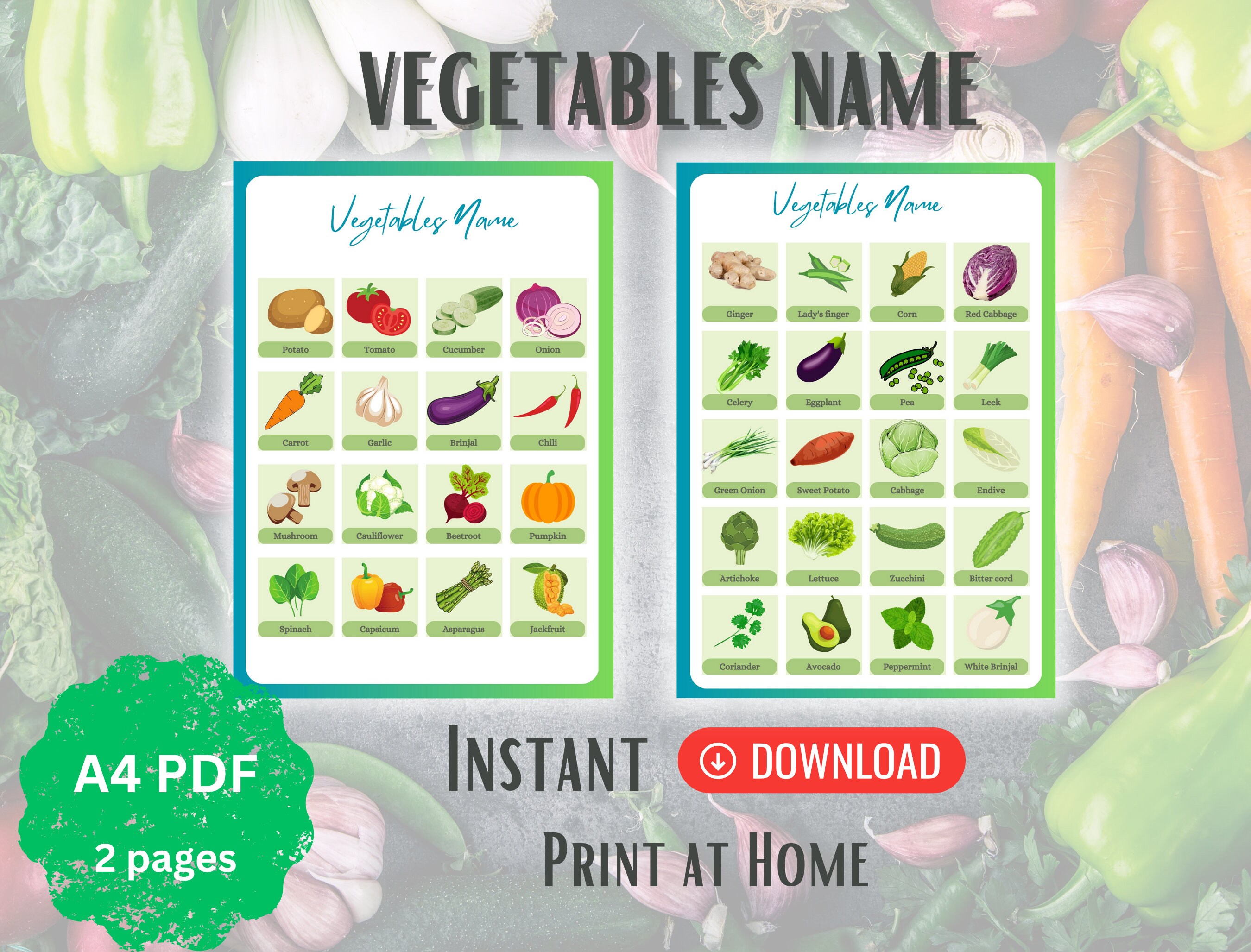 Vegetable Name Chart