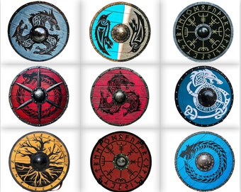 Compass Shield, Wooden Shield, Medieval Viking Shield, Valhalla Raven ...