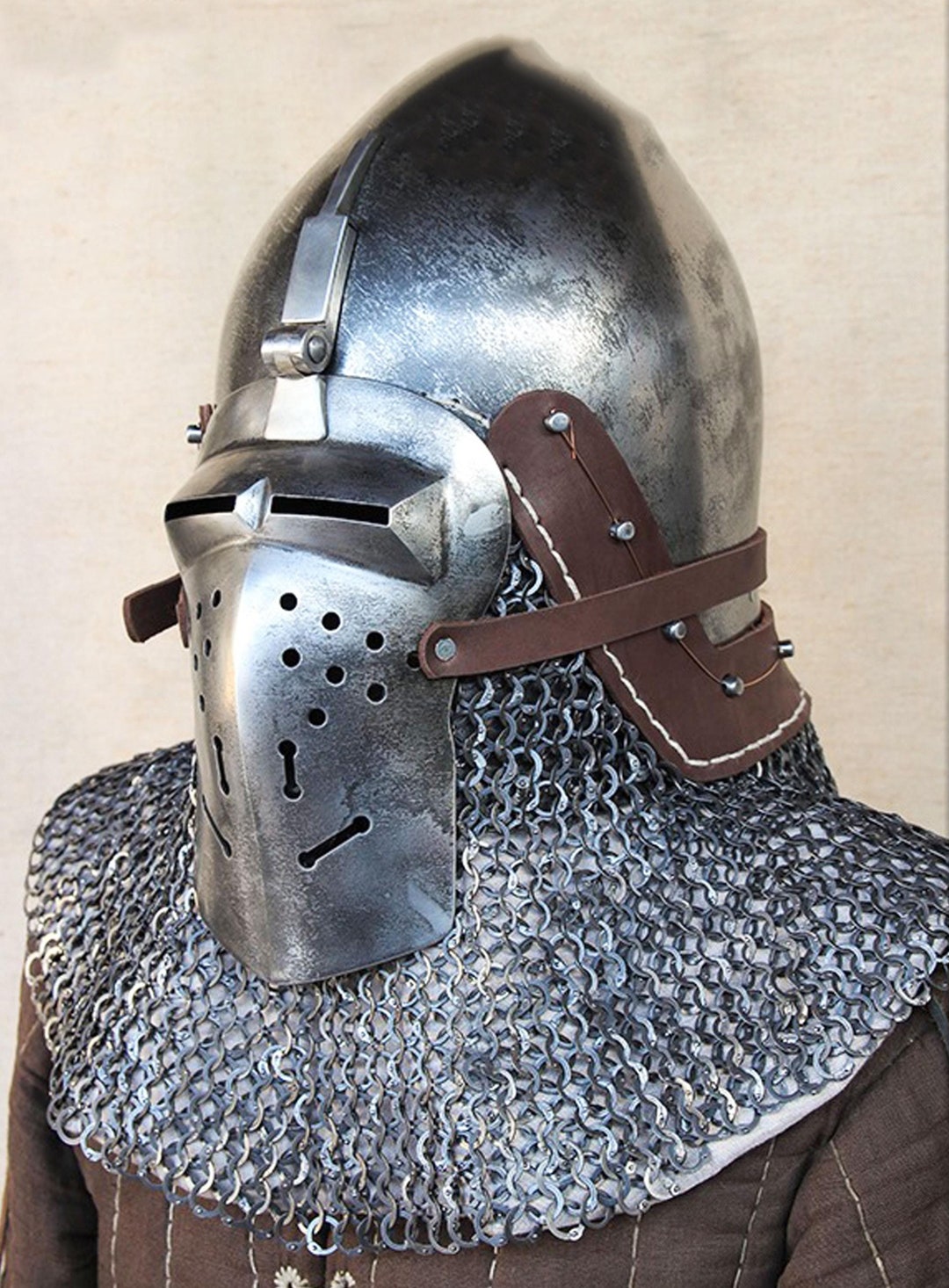 Medieval Buhurt Longface Klappvisor Bascinet Helmet Italian HMB Combat ...
