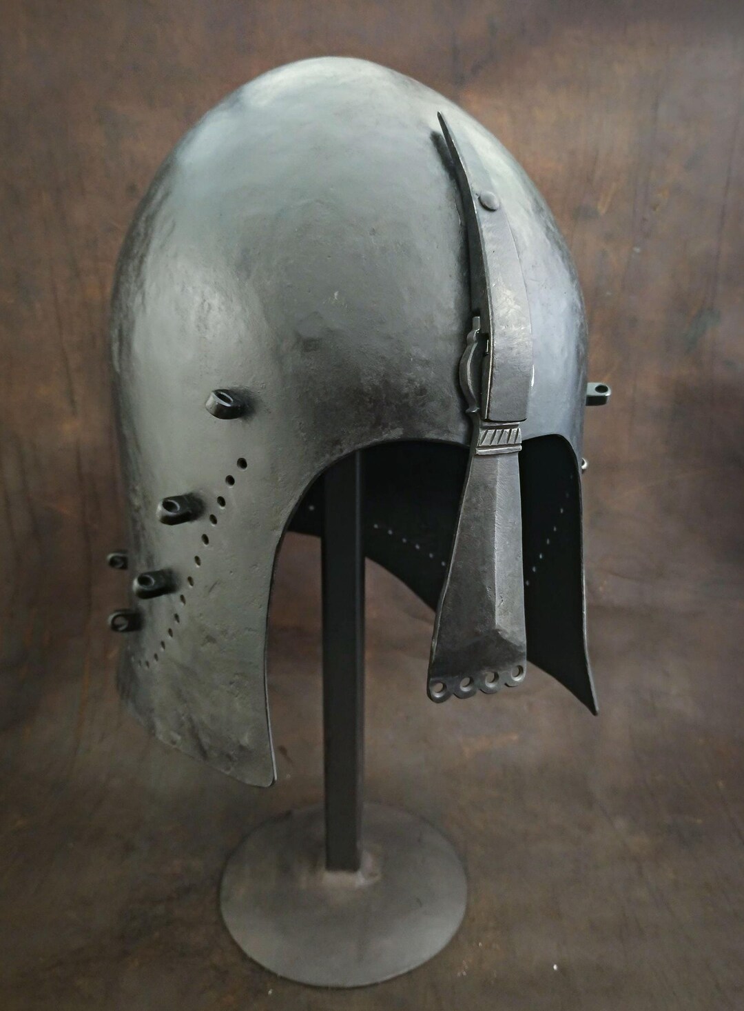 Medieval Viking Nasal and Spikes Helmet Bacinet With Free Wooden Stand ...