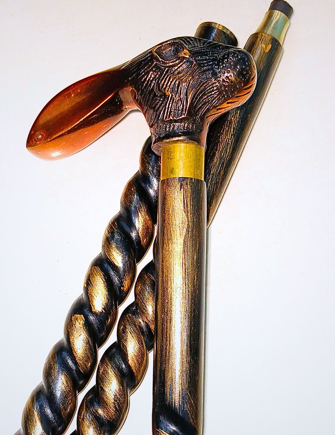 Personal Engraved Antique Rabbit Walking Cane Walking Stick Dark Brown ...