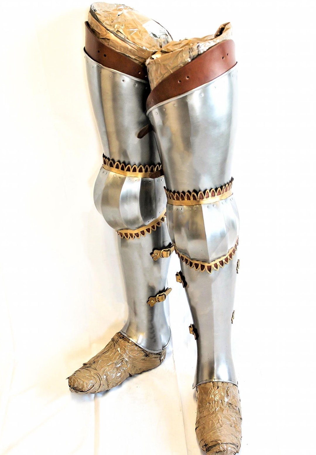 Greaves Knight Full Legs Armor Brown and Gold Design Medieval Steel SCA ...