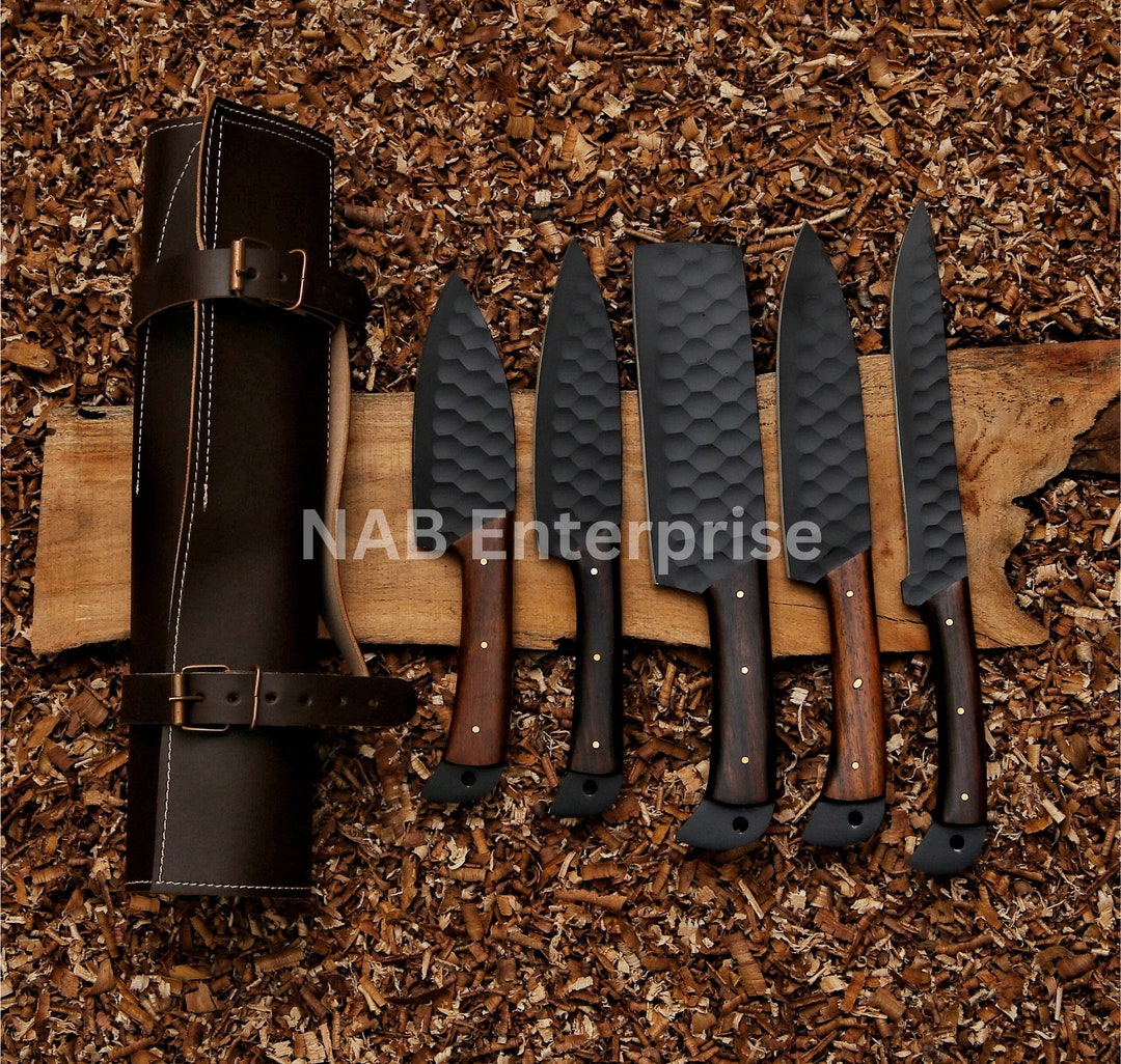 5 Pcs Custom Handmade Carbon Steel Chef Set, Chef Knives, Damascus Chef ...