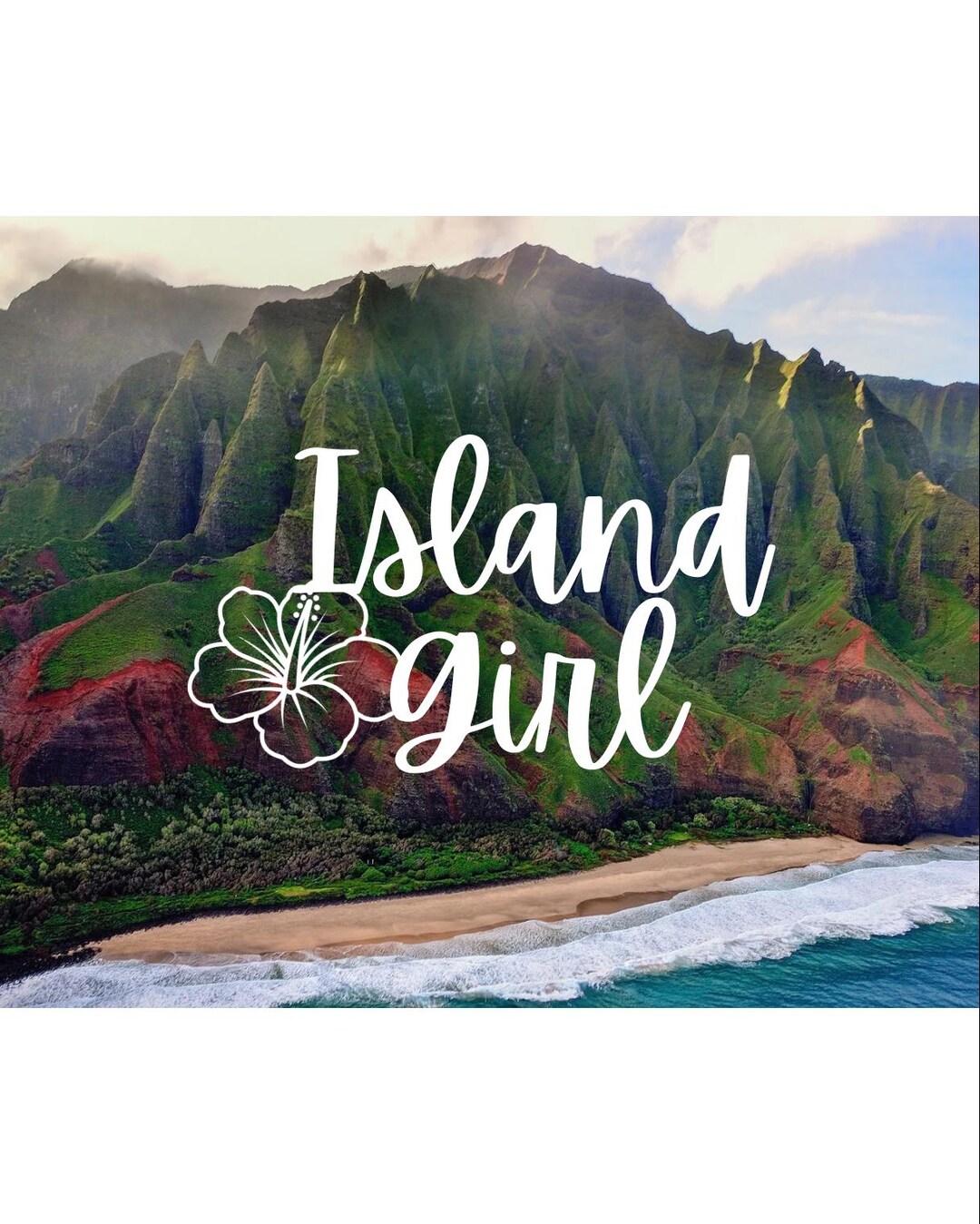 Island Girl With Hibiscus Flower Girly Cursive Font Vinyl Decal Bumper ...
