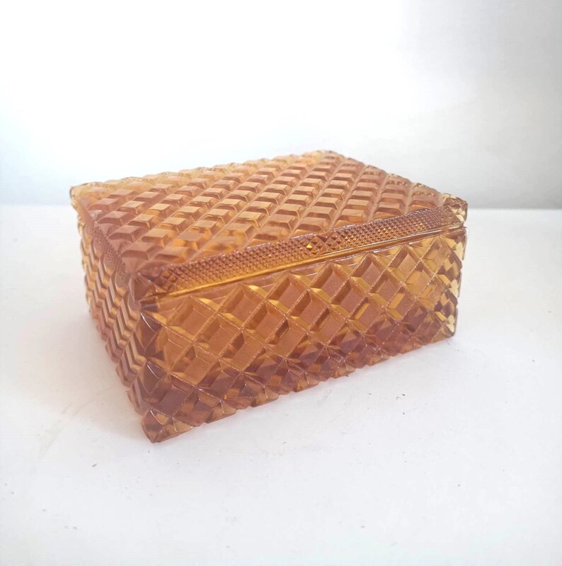 Antique Umber Glass Lidded Box - Etsy