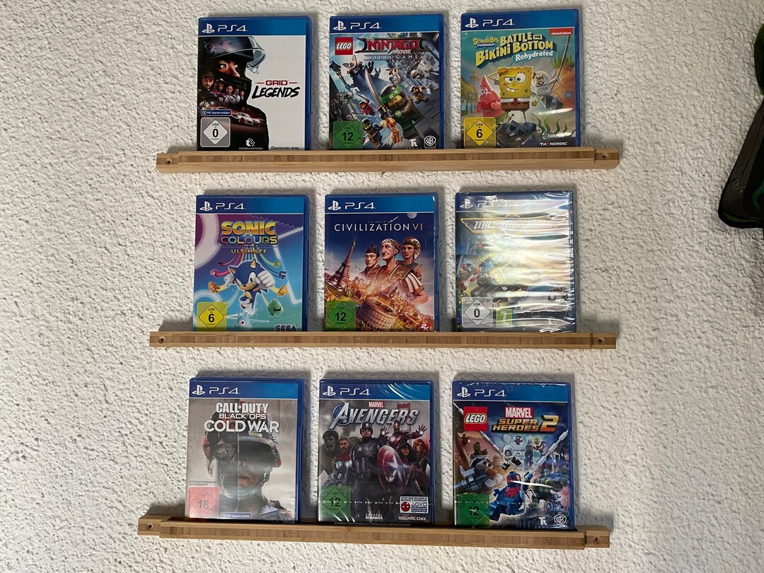 3x Games Shelf Wall Bars Wall Mount Display Case for Playstation 4 PS4 ...