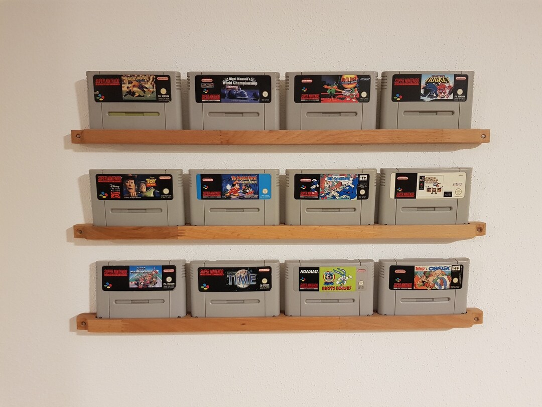 3x SNES Wall Strips Wall Shelf for 4 SNES L Super Nintendo L Games L ...