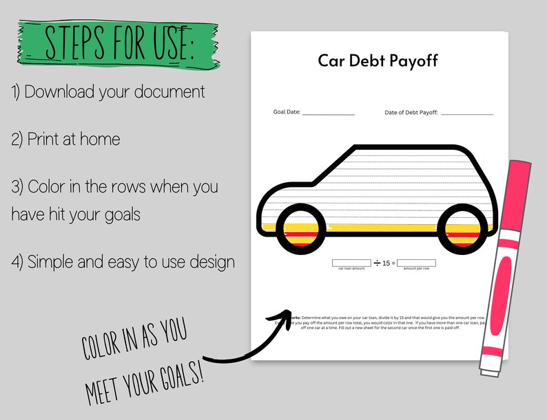 Car Debt Payoff Tracker: Printable Coloring Sheet (instant Download) - Etsy