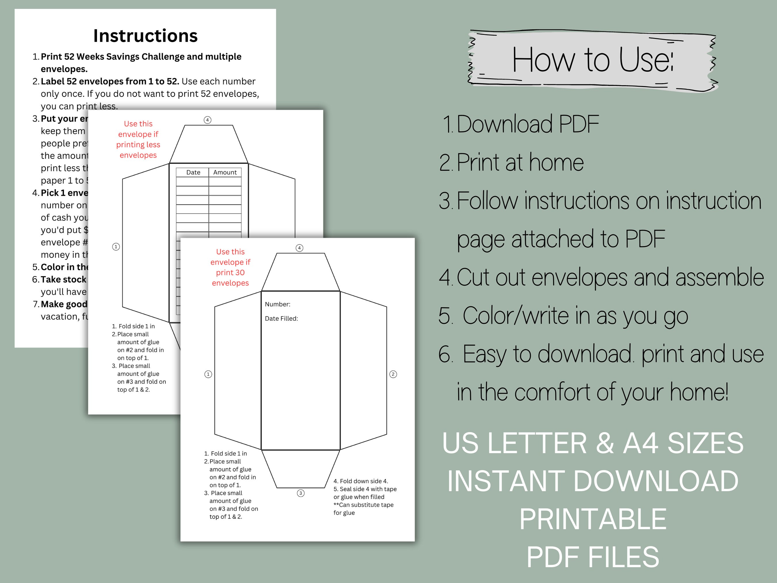 52 Week Savings Challenge, Savings Tracker, 5200 in 52 Weeks, 100 ...