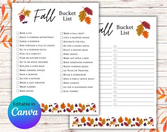 Fall Bucket List Printable, Editable Fall Bucket List, Bucket List, Bucket List Template, Custom ...