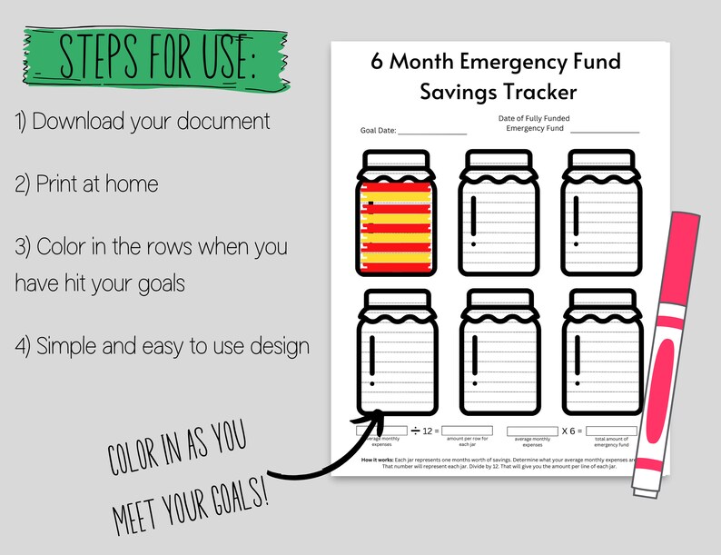 Emergency Fund Savings, Savings Tracker, Instant Download, Printable ...