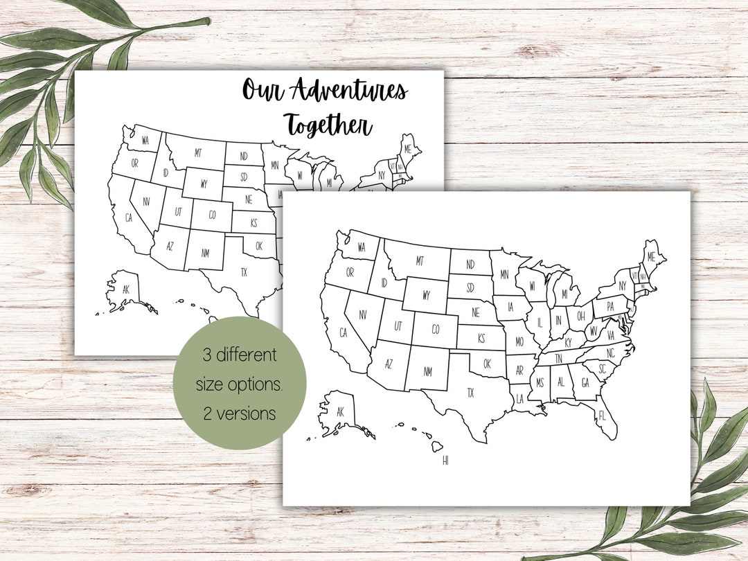 United States Map, United States Coloring Map, State Initials, Instant ...