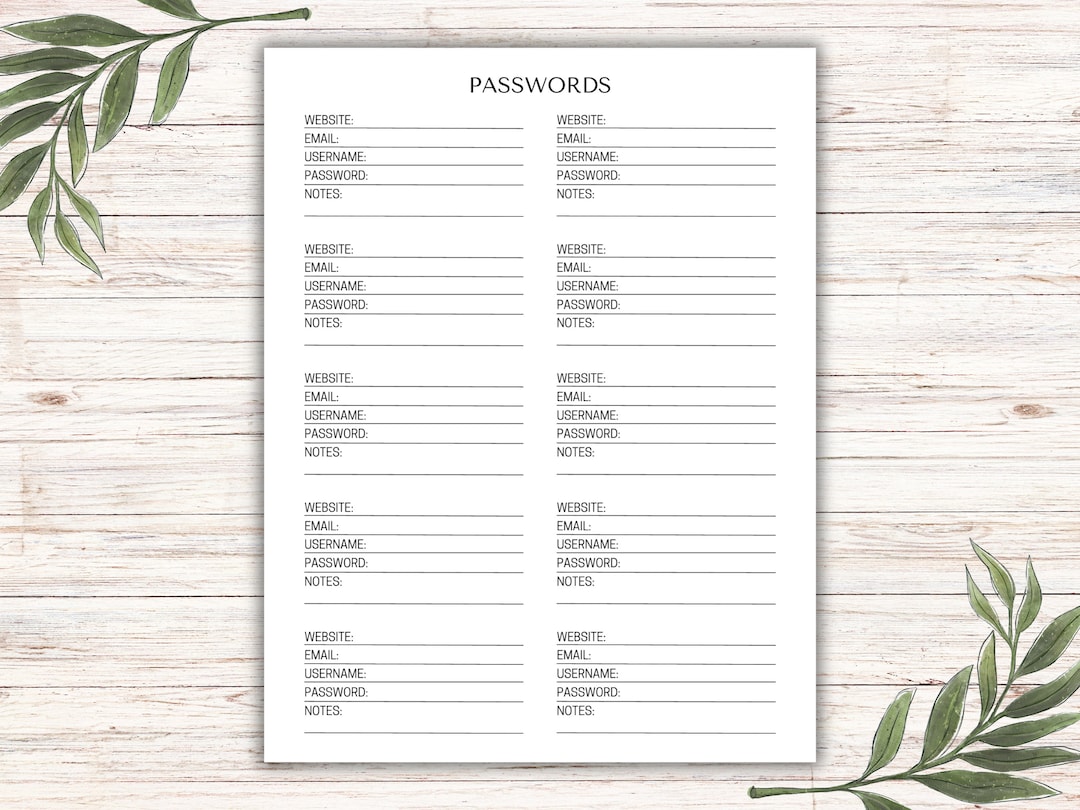 Printable Password Tracker Log: US Letter & A4 (digital Download) - Etsy