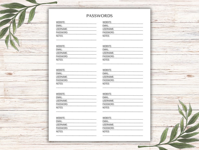 Printable Password Tracker Log: US Letter & A4 (digital Download) - Etsy