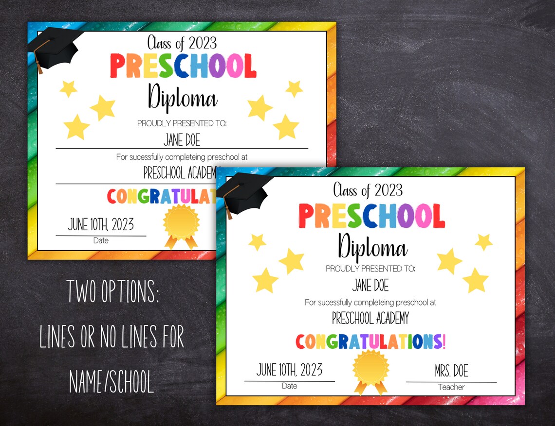 Preschool Diploma Template: Editable Graduation Certificate (canva ...