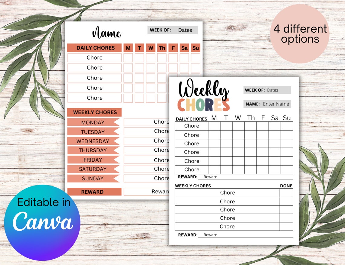 Chore Chart Bundle, Chore Chart for Kids, Weekly Chore Chart, Daily ...