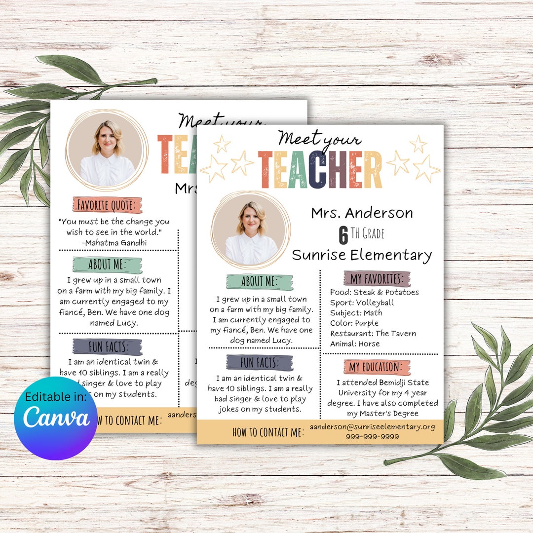 Meet the Teacher, Meet Your Teacher, Editable in Canva, Instant ...