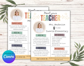 Meet the Teacher All About Me Instant Download Editable Open House ...