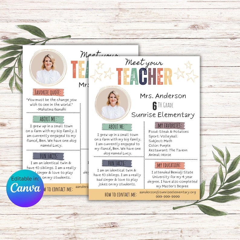 Meet the Teacher, Meet Your Teacher, Editable in Canva, Instant ...