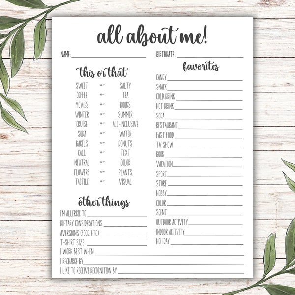 Employee All About Me Printable - Etsy