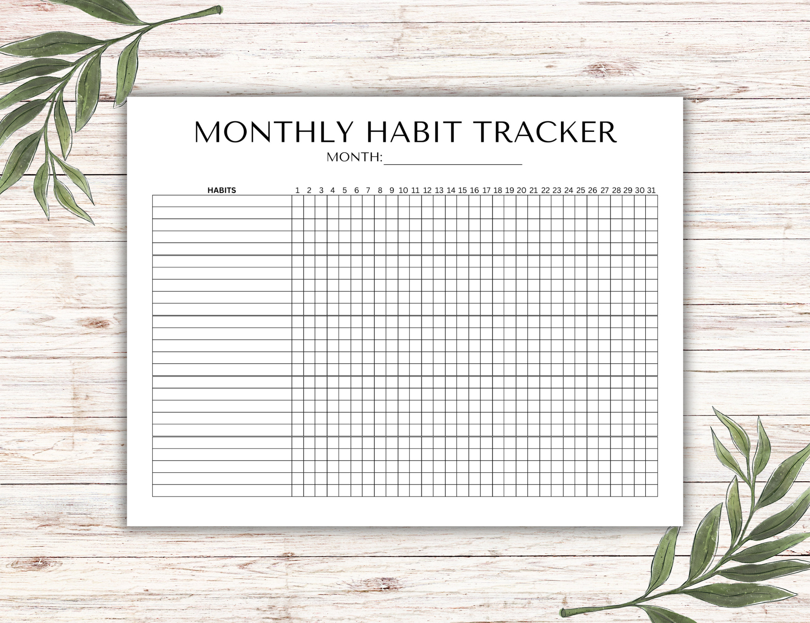Monthly Habit Tracker Printable Landscape, Habit Tracker Template ...
